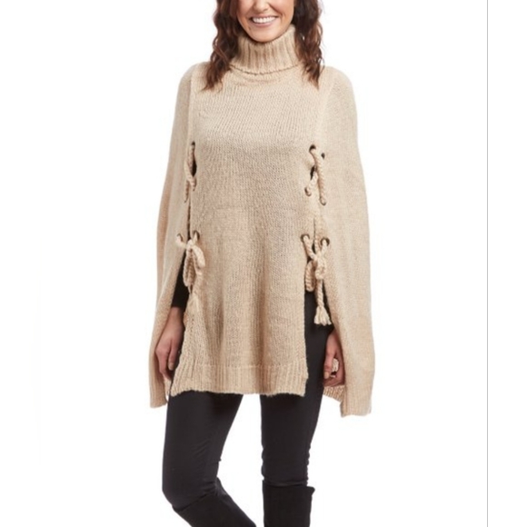 Versona | Sweaters | Versona Boho Mock Neck Laced Up Grommet Poncho ...